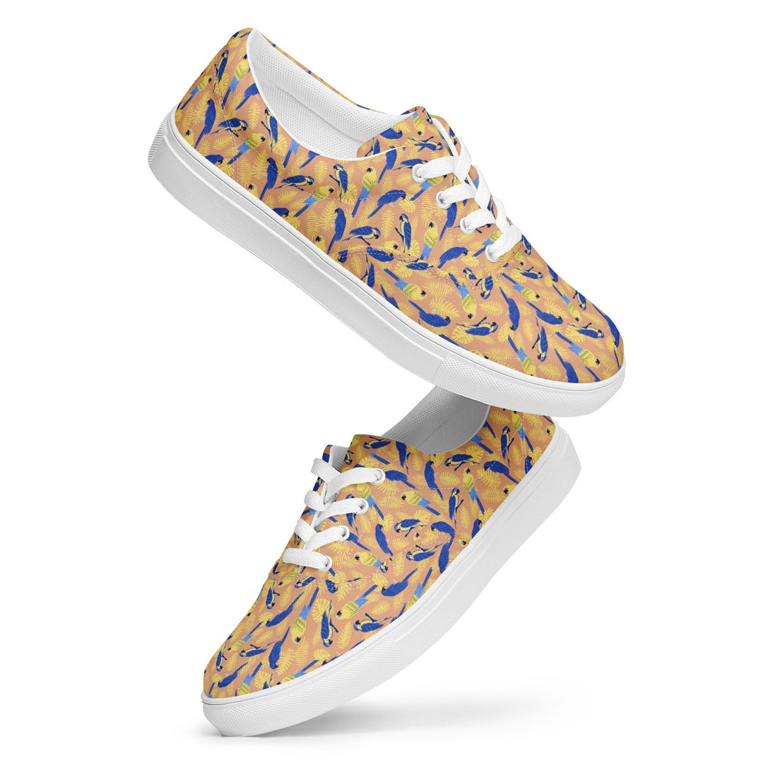 Parrot Bird Lace-up Canvas Shoes Women, Animal All Over Print Low-top ...