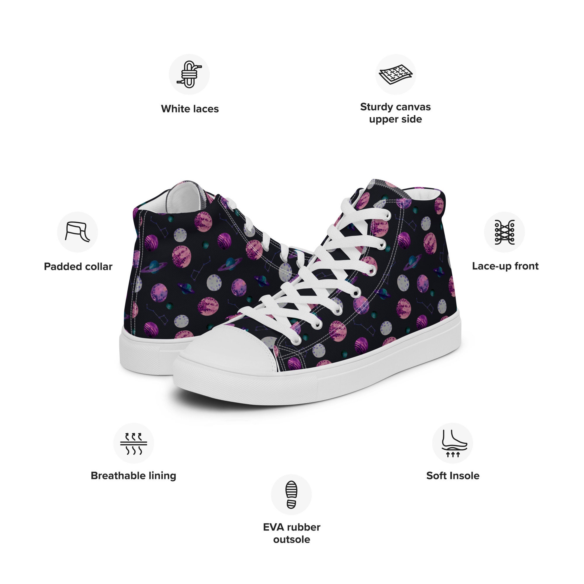 Planets Outer Space Print Sneakers Men, Solar System High-top Converse ...