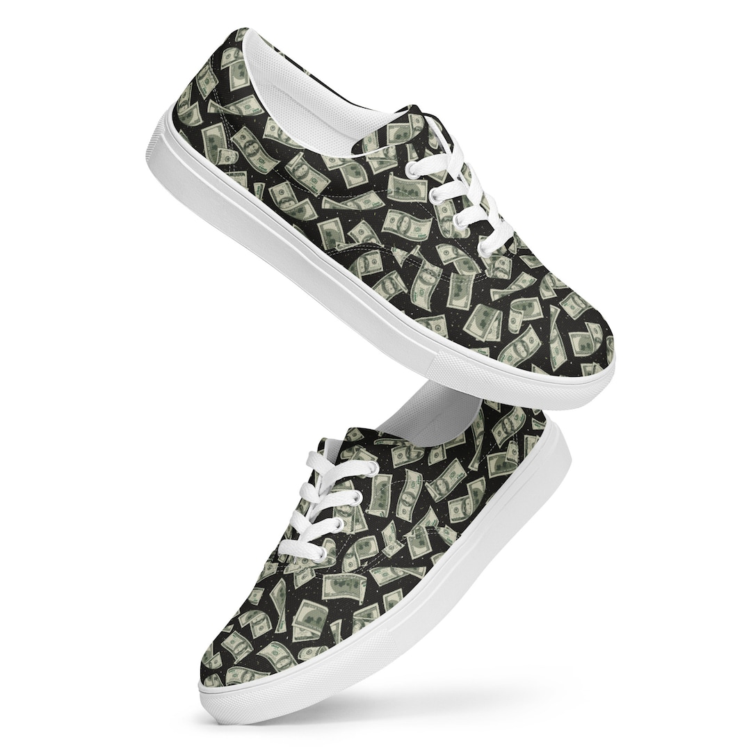 Money Benjamin Printed Canvas Shoes Women, Dollar Bills Sign Streetwear ...