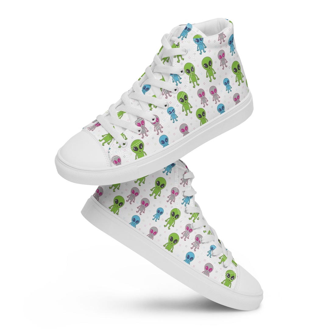 Alien UFO Printed Mens High-top Sneaker, Sci Fi Flying Saucer Pattern ...