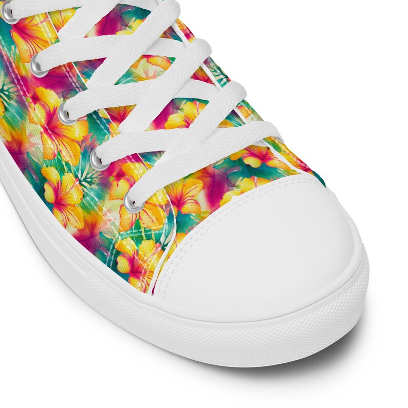 Hawaiian Flowers Printed Men's High-top Canvas Shoes, Botanical ...