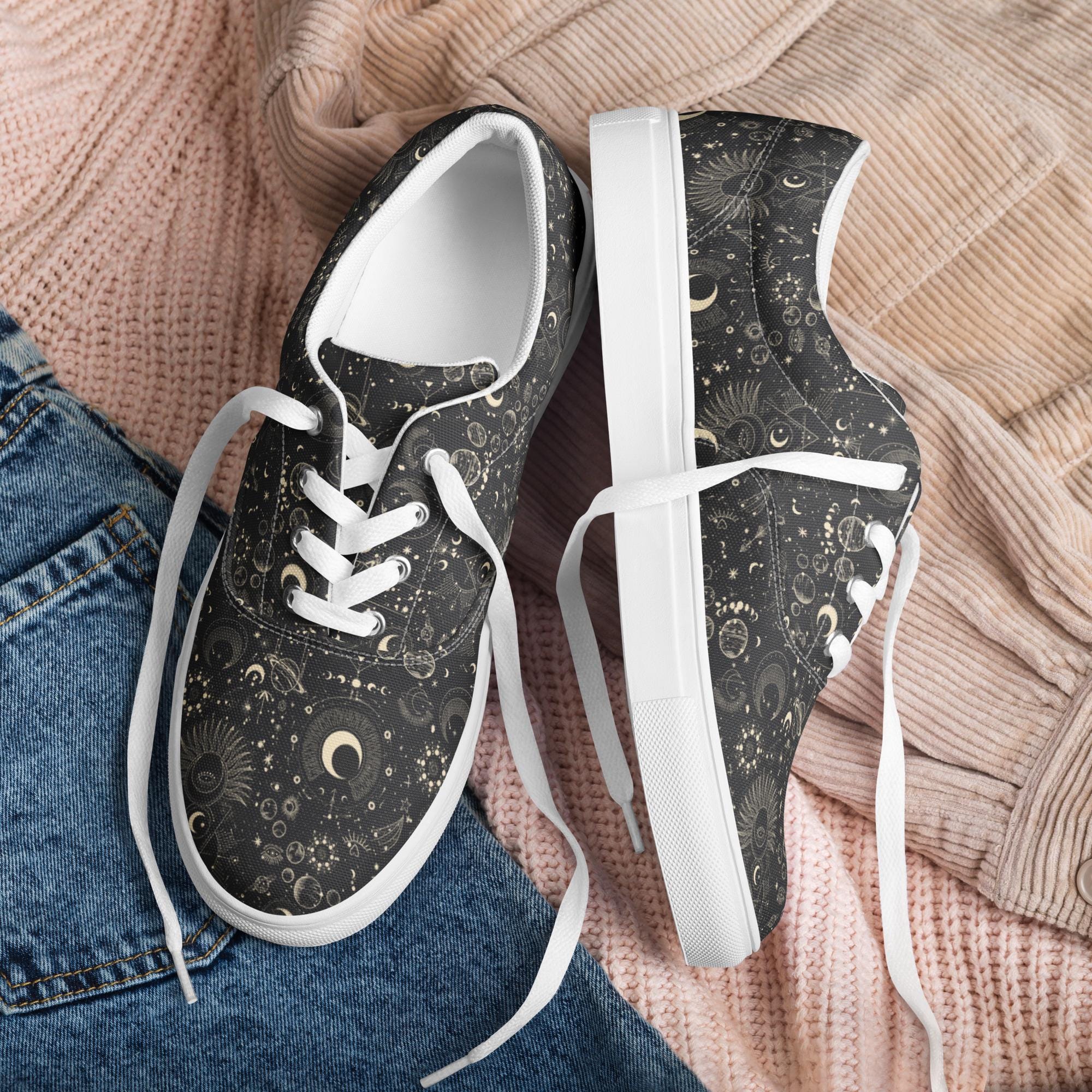 Universe Moon Stars Printed Canvas Shoes Mens, Celestial AOP Lace-up ...