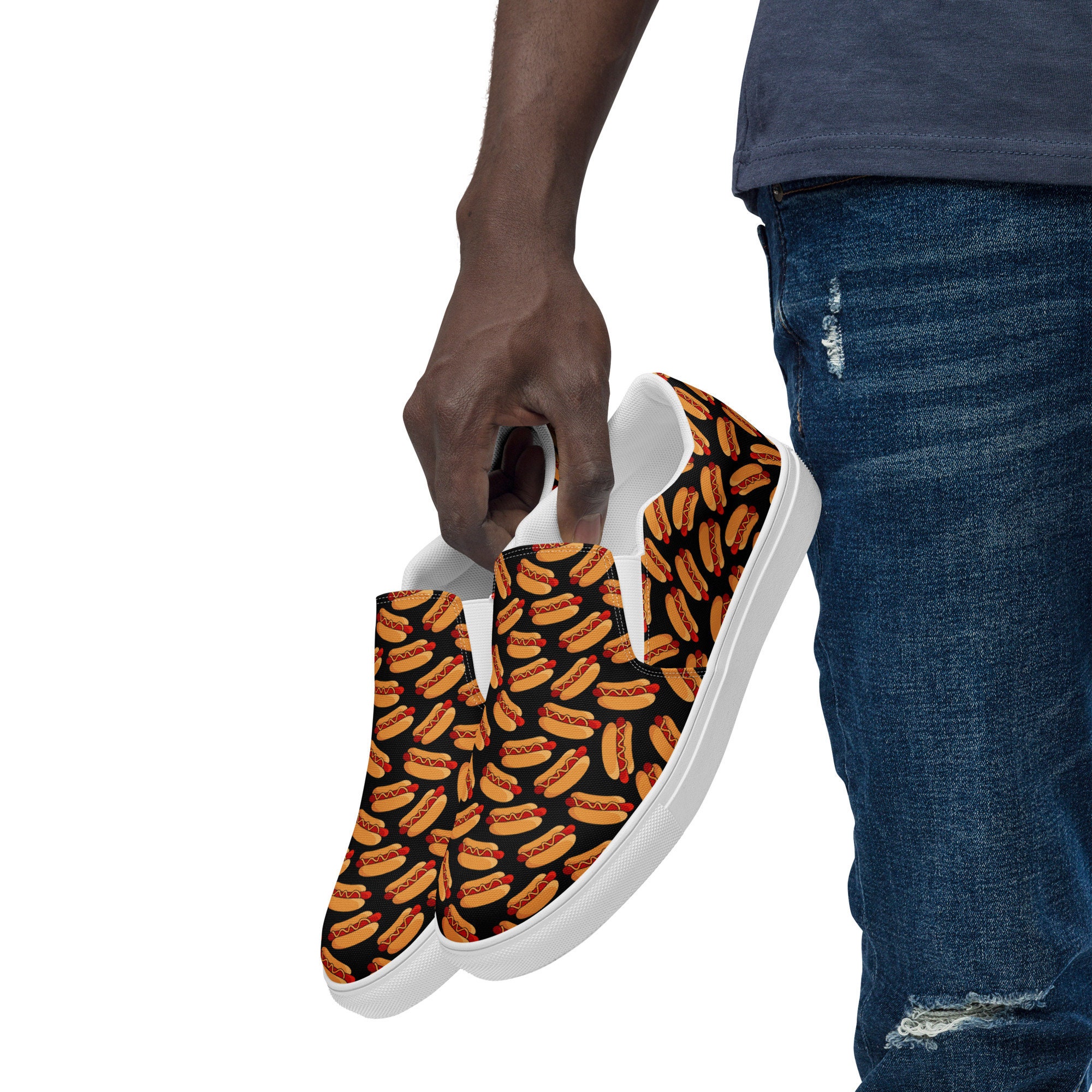 Hot Dogs Weiners Printed Men's Canvas Shoes, Foodie Slip-on Shoes, Junk ...