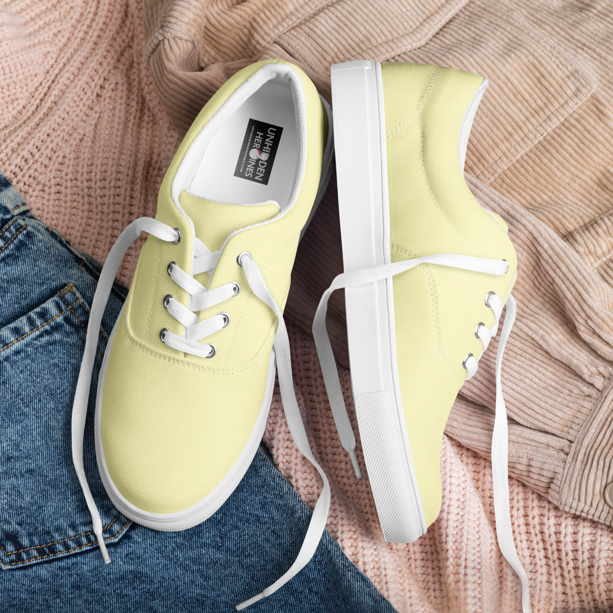 Solid Pastel Yellow Canvas Shoes Women, Light Yellow Casual Lace-up ...