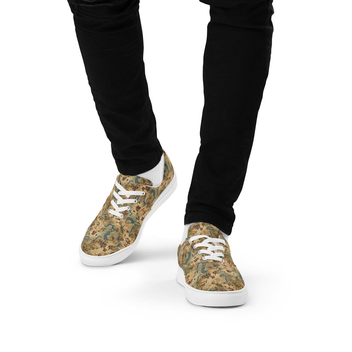 Old World Fantasy Map Printed Mens Canvas Shoes, Geography AOP Canvas ...