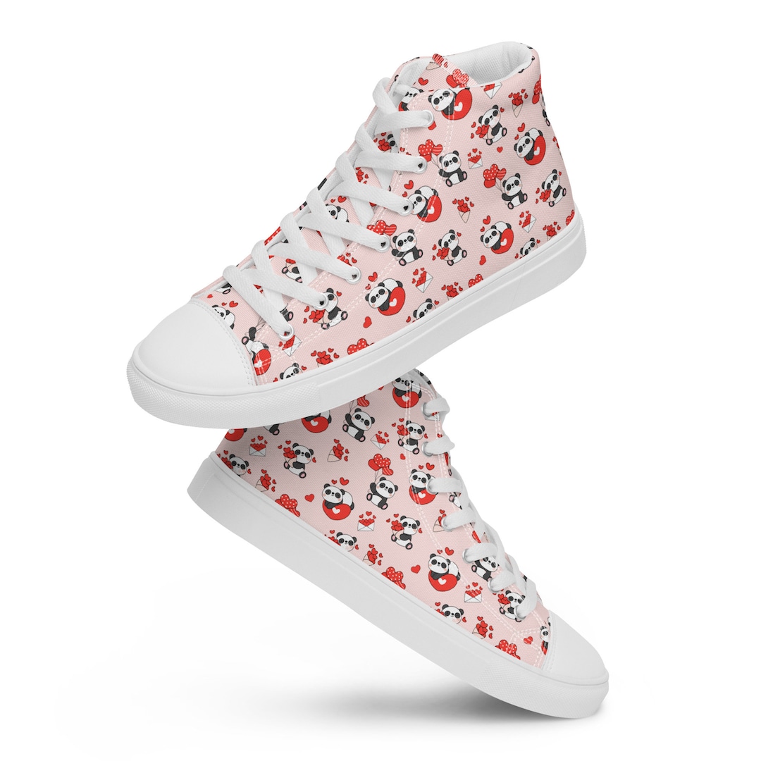 Panda Bears Animal Printed Men's High Top Sneakers, Lace up Converse ...