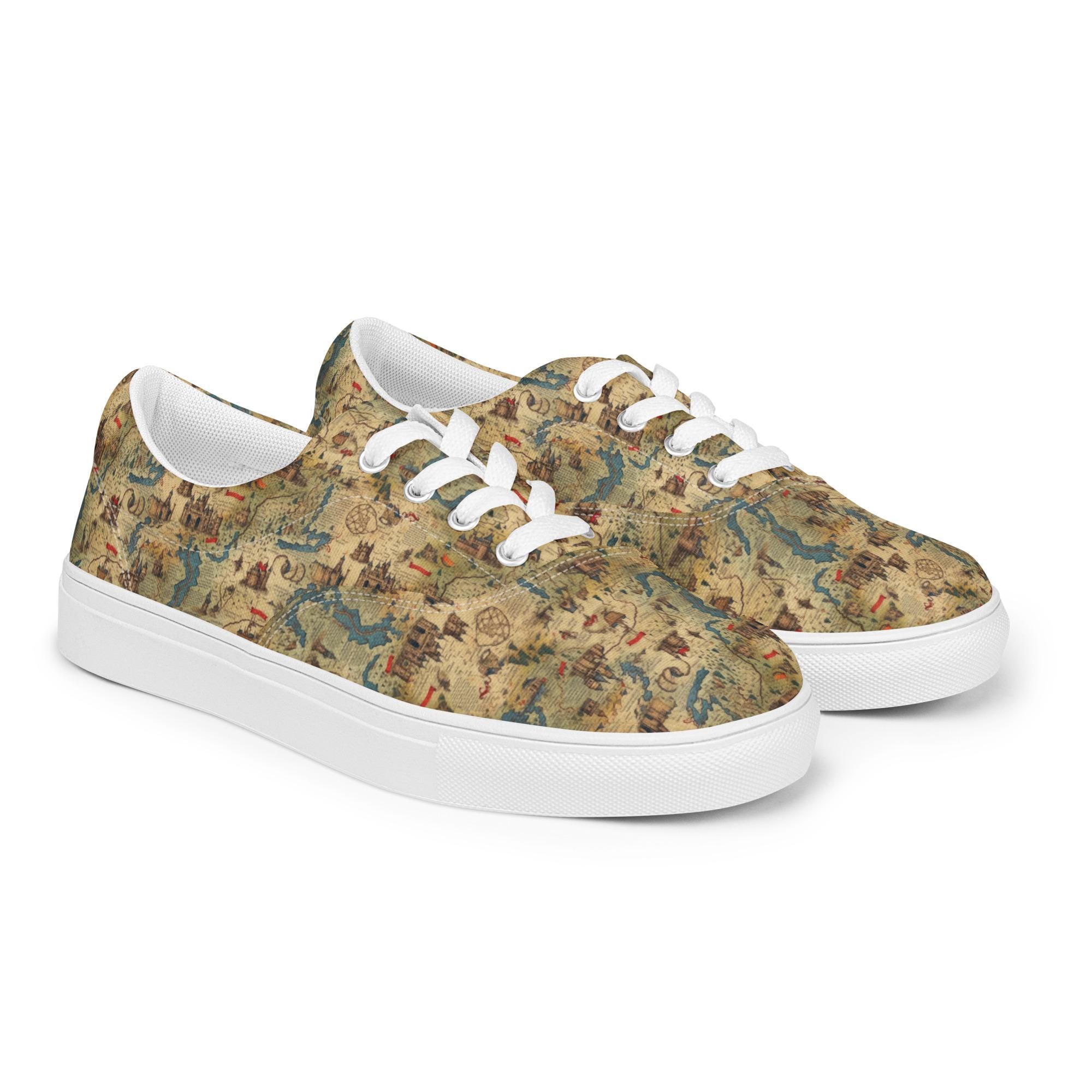 Old World Fantasy Map Printed Mens Canvas Shoes, Geography AOP Canvas ...