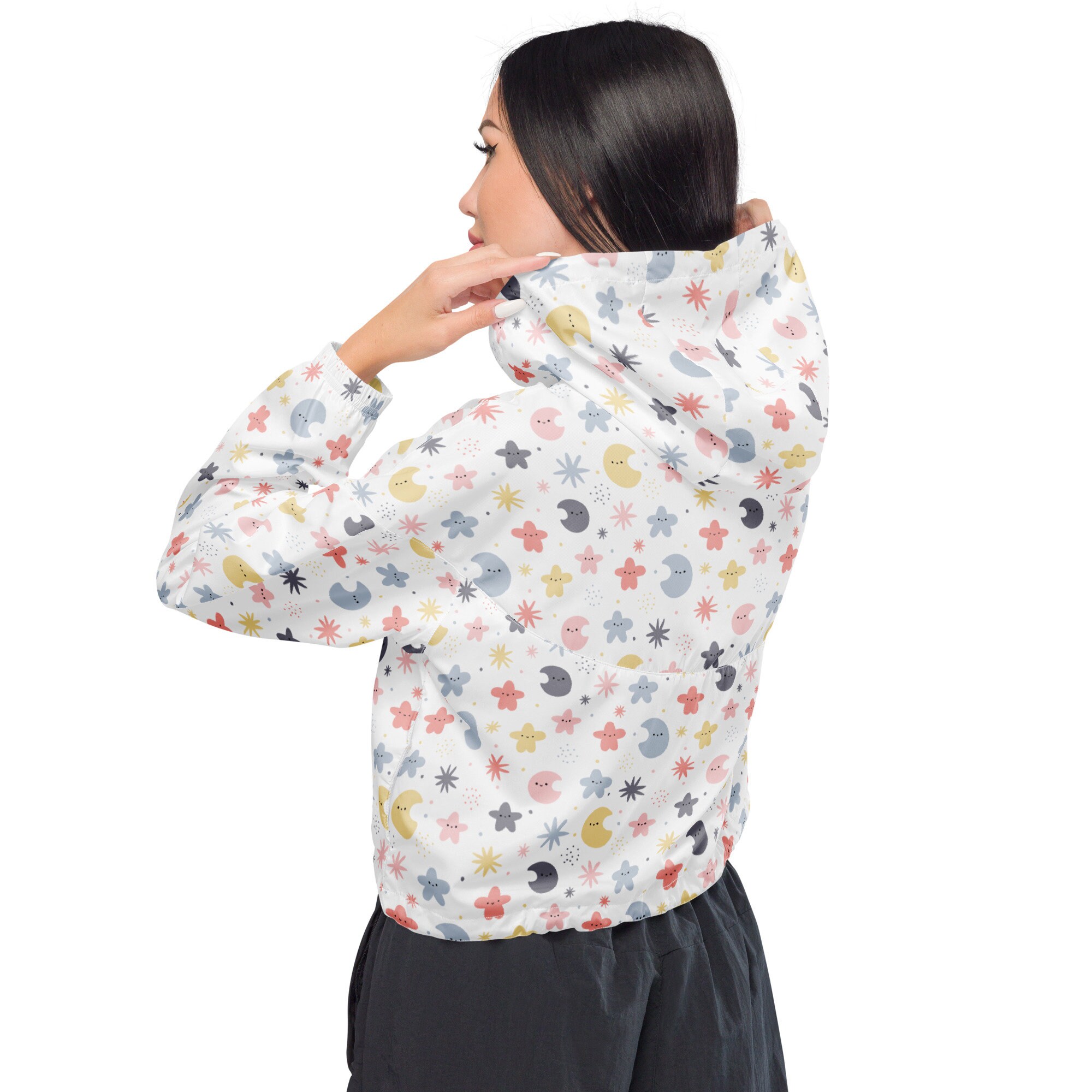 Moon Stars Universe Cropped Windbreaker, All Over Print Celestial Zip ...