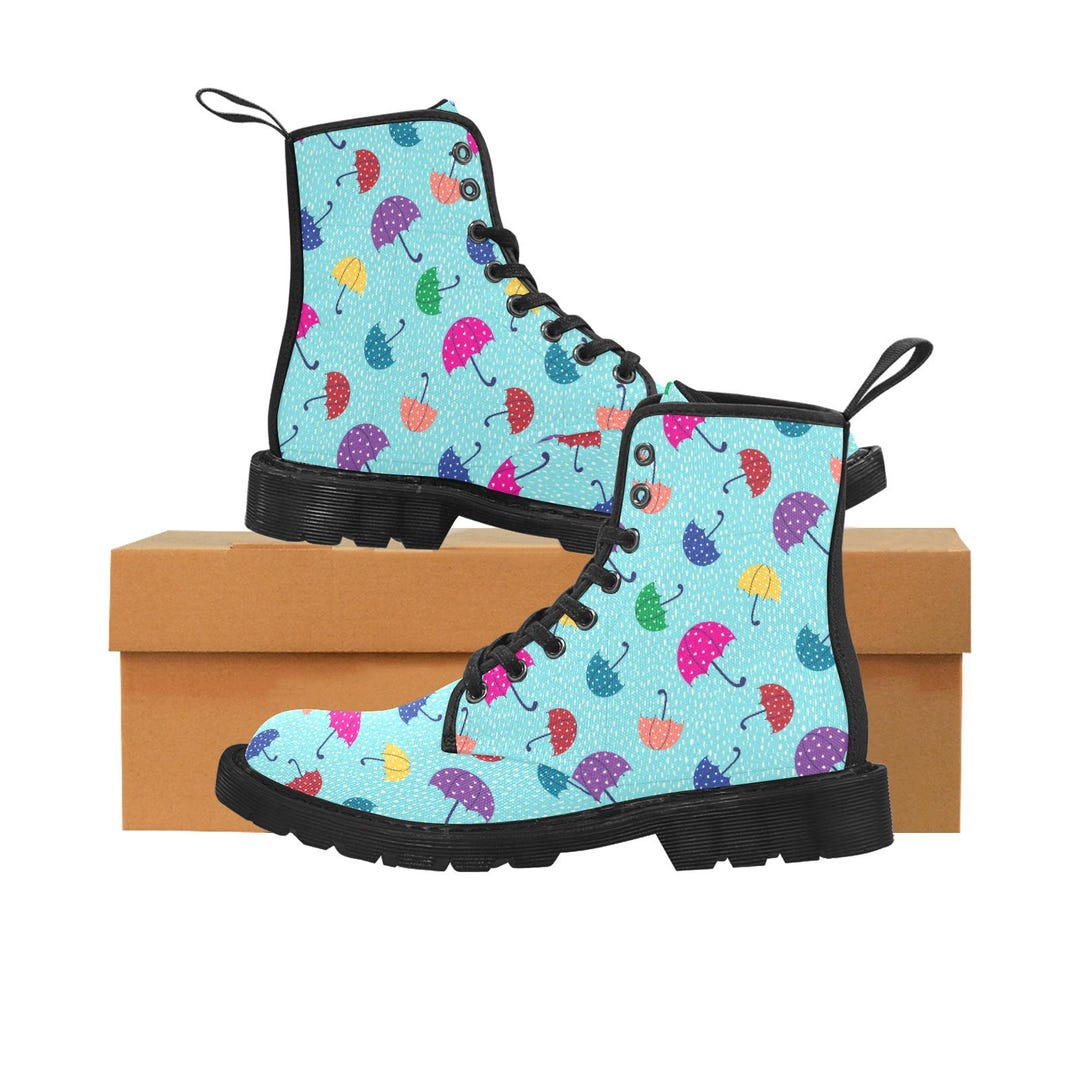 Weather Raindrops Umbrella Printed Canvas Boots Shoes, Women Fashion ...