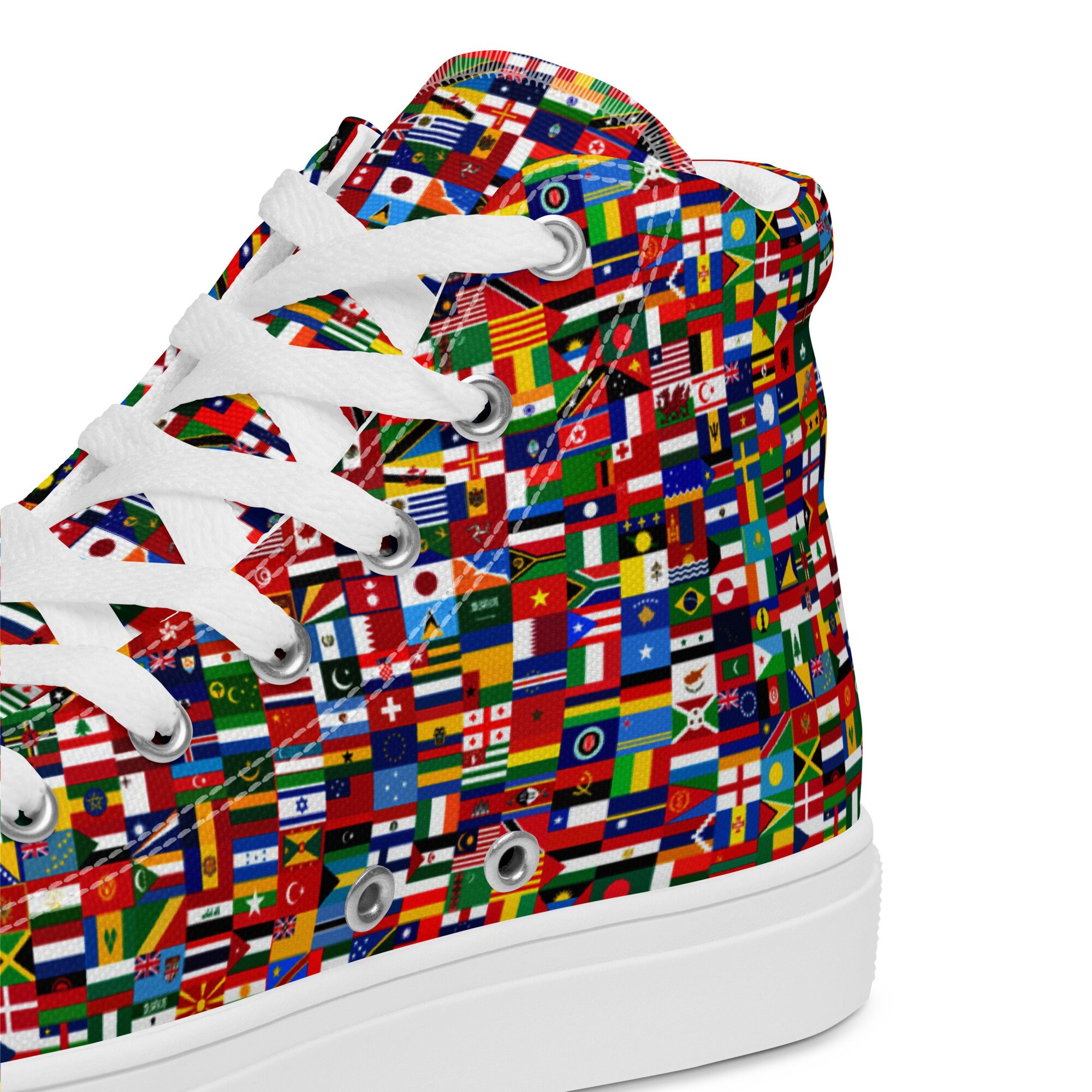 World Flags Printed Men's High Top Sneakers, Geography Lace up Converse ...
