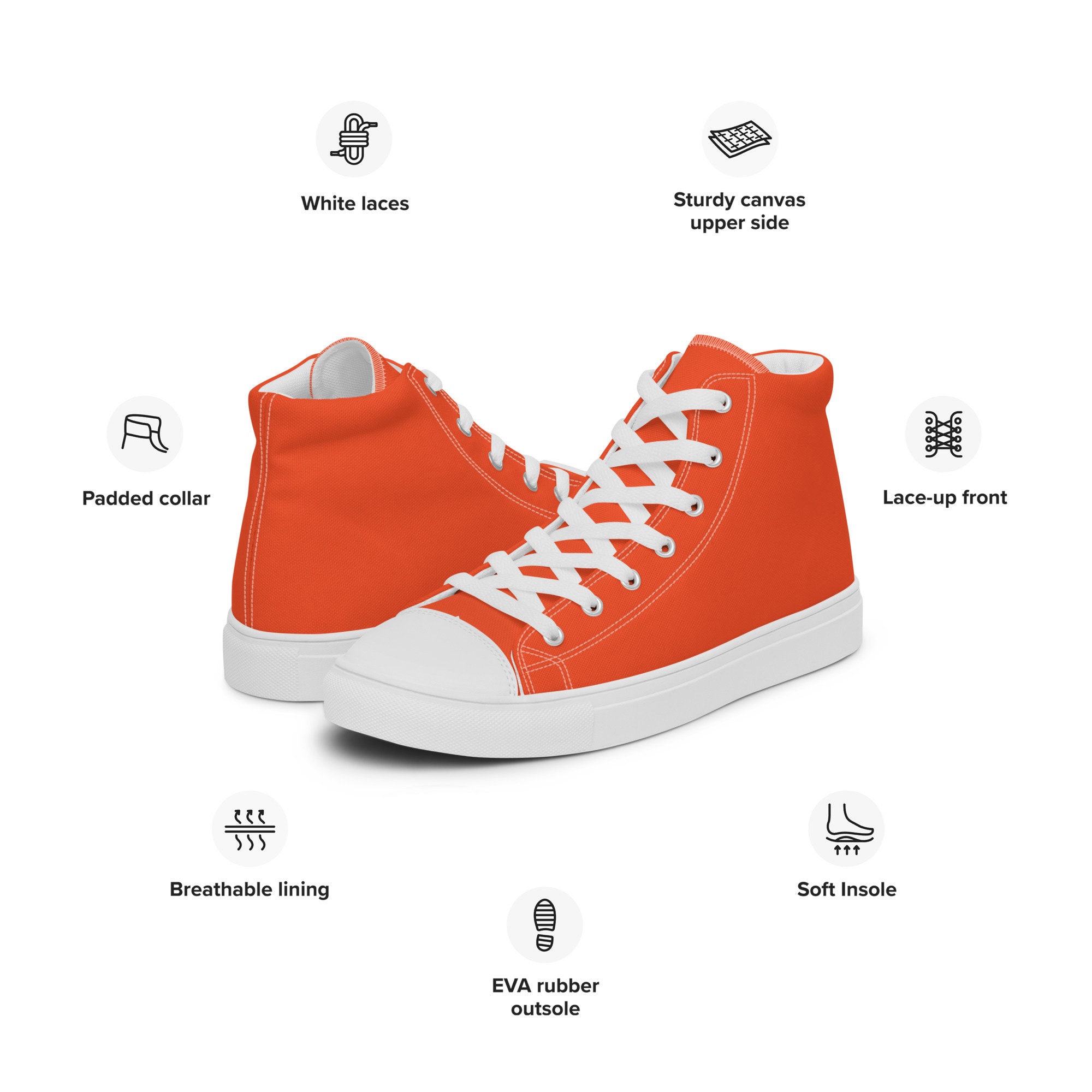 Solid Orange Printed Men's High Top Sneakers, Plain Orange Lace up ...