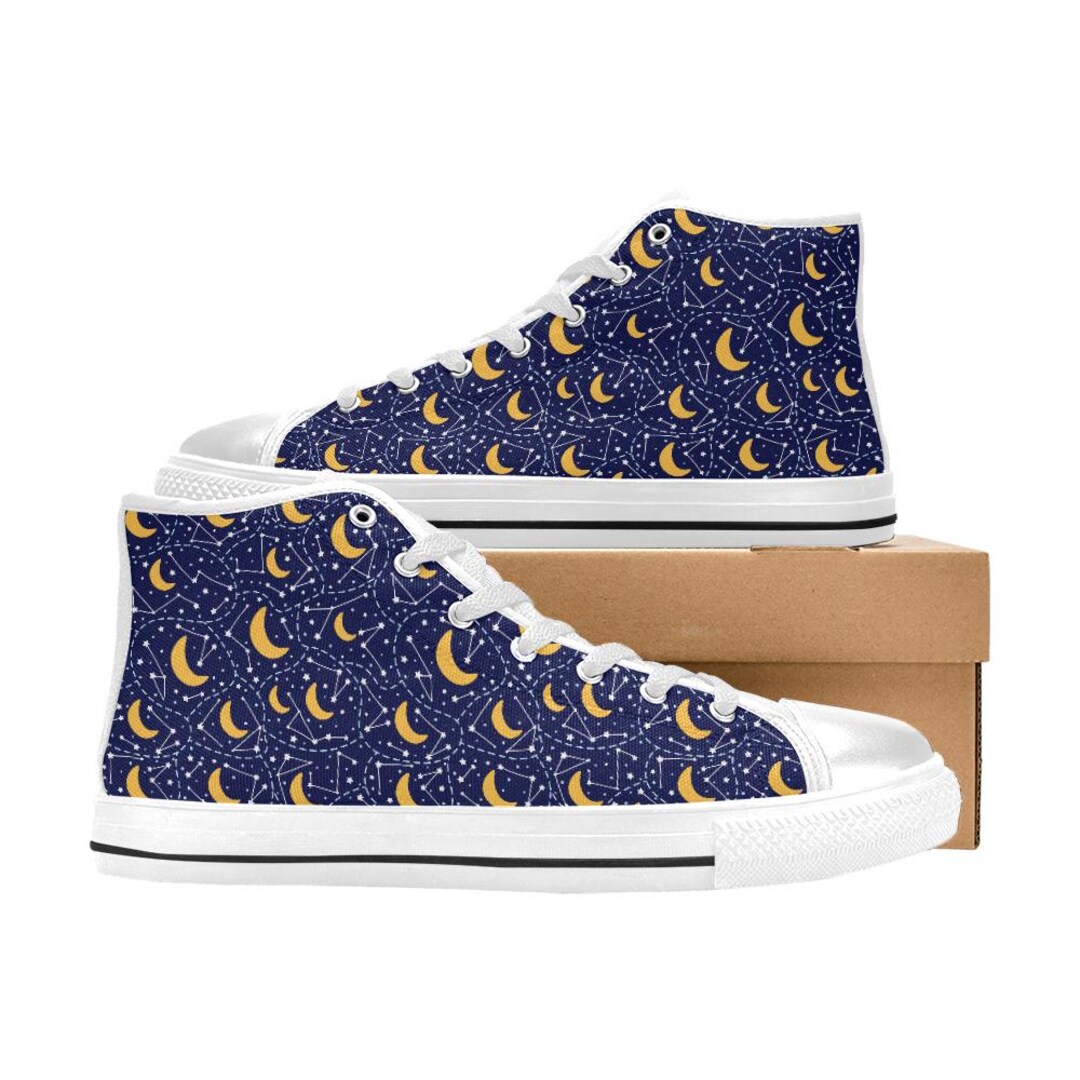 Universe Moon Stars Print Kid's Sneakers, Outer Space Galaxy AOP ...