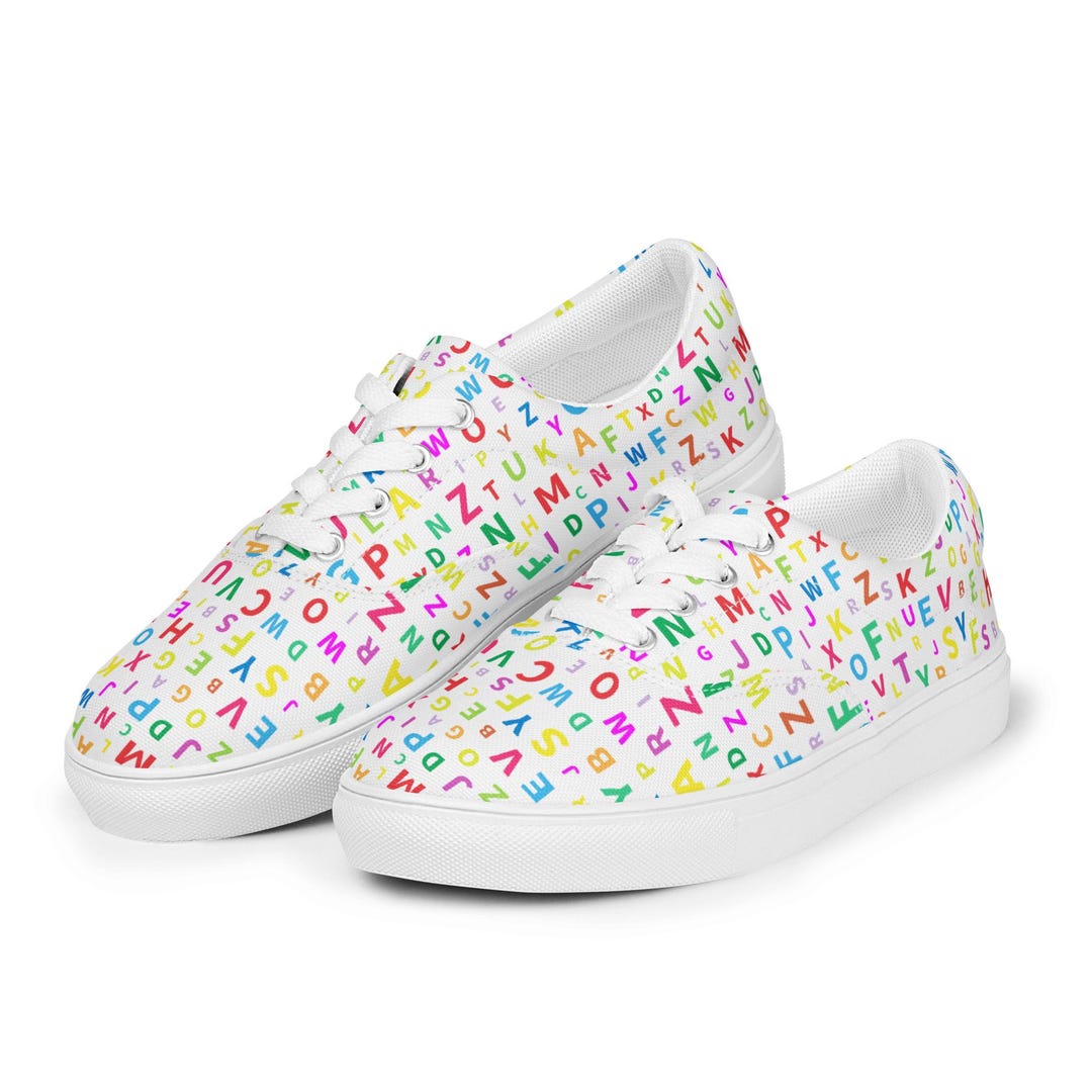 Alphabet ABC Letters Printed Lace-up Canvas Shoes Men's, All Over Print ...