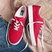 Solid Crimson Red Canvas Shoes Women, Trendy Casual Lace-up Shoes ...