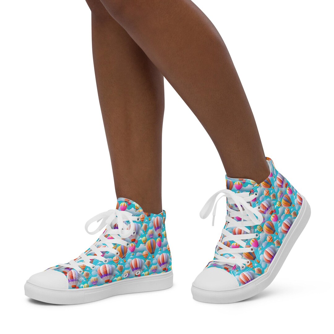 Hot Air Balloon Clouds Lace-up Sneakers Shoes, Designer High Top Canvas ...