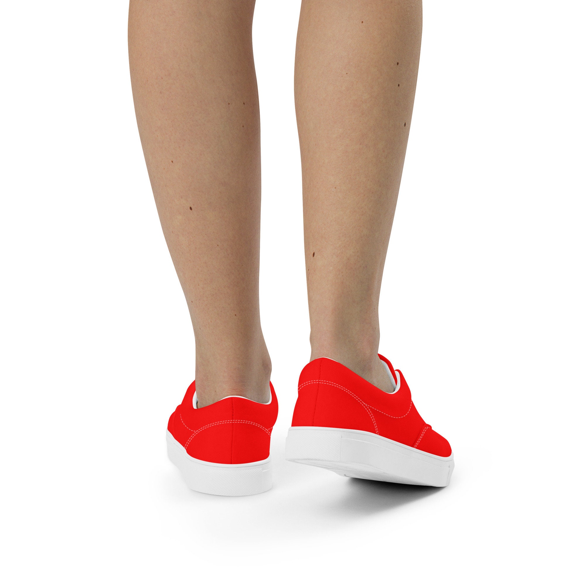 Solid Bright Red Canvas Shoes Women, Hot Neon Red Casual Lace-up Shoes ...