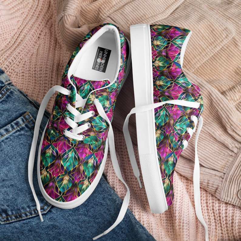 Stained Glass Peacock Bird Lace-up Canvas Shoes Women, Animal All Over ...