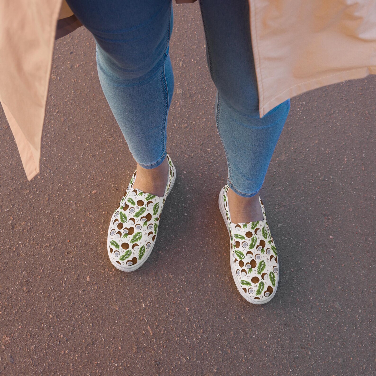 Coconuts Fruit Food Printed Canvas Shoes, Stylish Fashion Streetwear ...