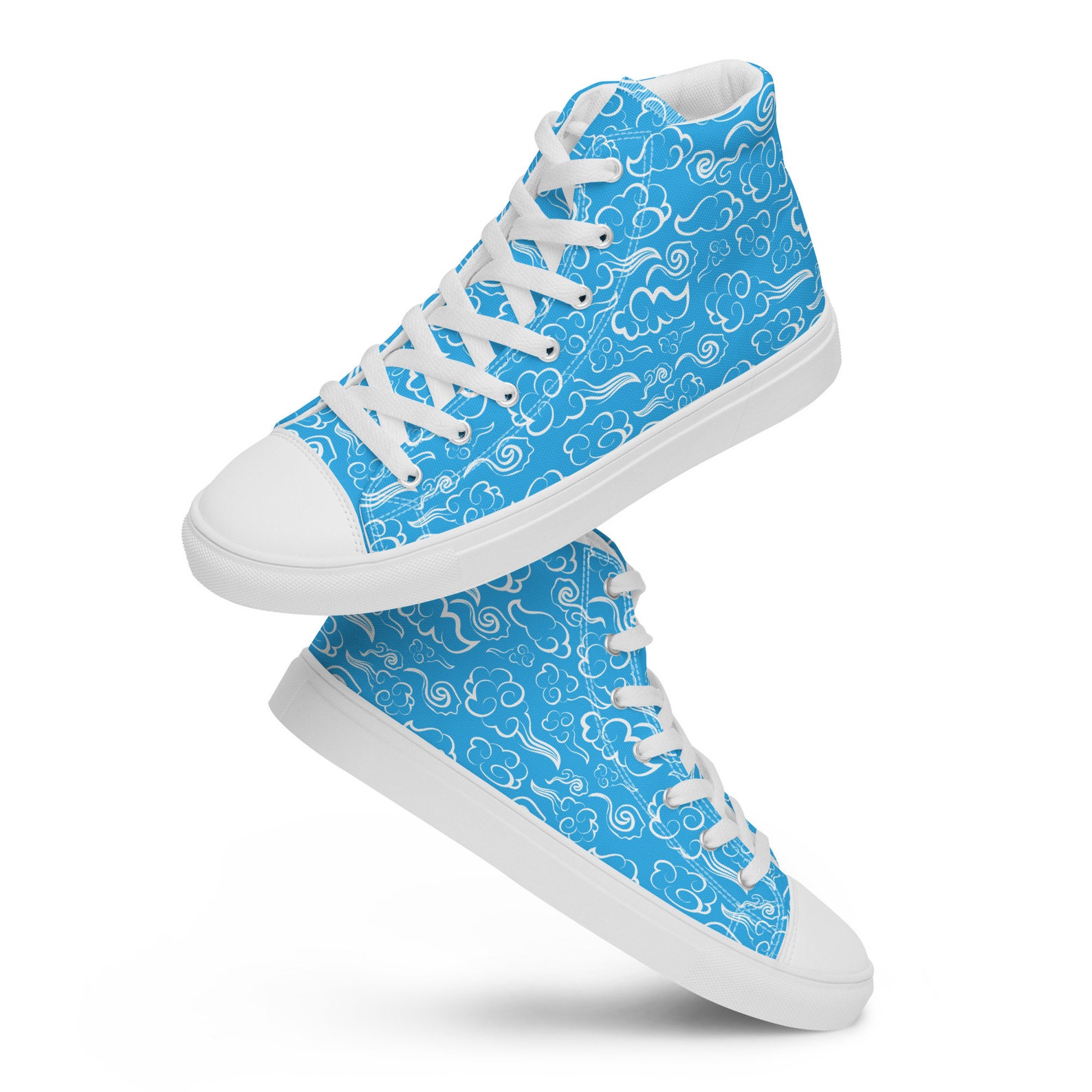 Windy Cloudy Day Printed Sneakers Men, High-top Converse Sneakers, Blue ...