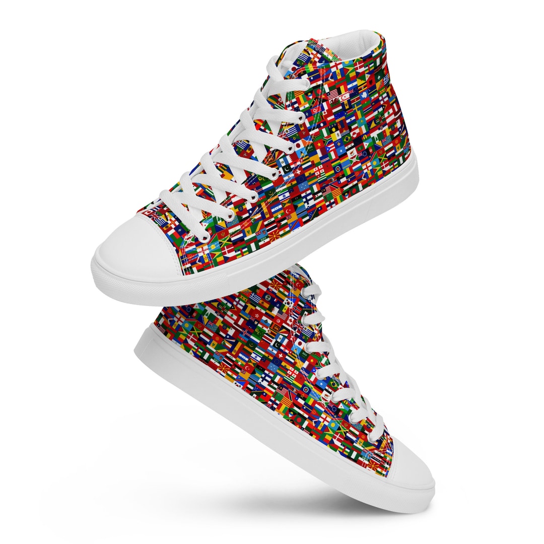 World Flags Printed Men's High Top Sneakers, Geography Lace up Converse ...