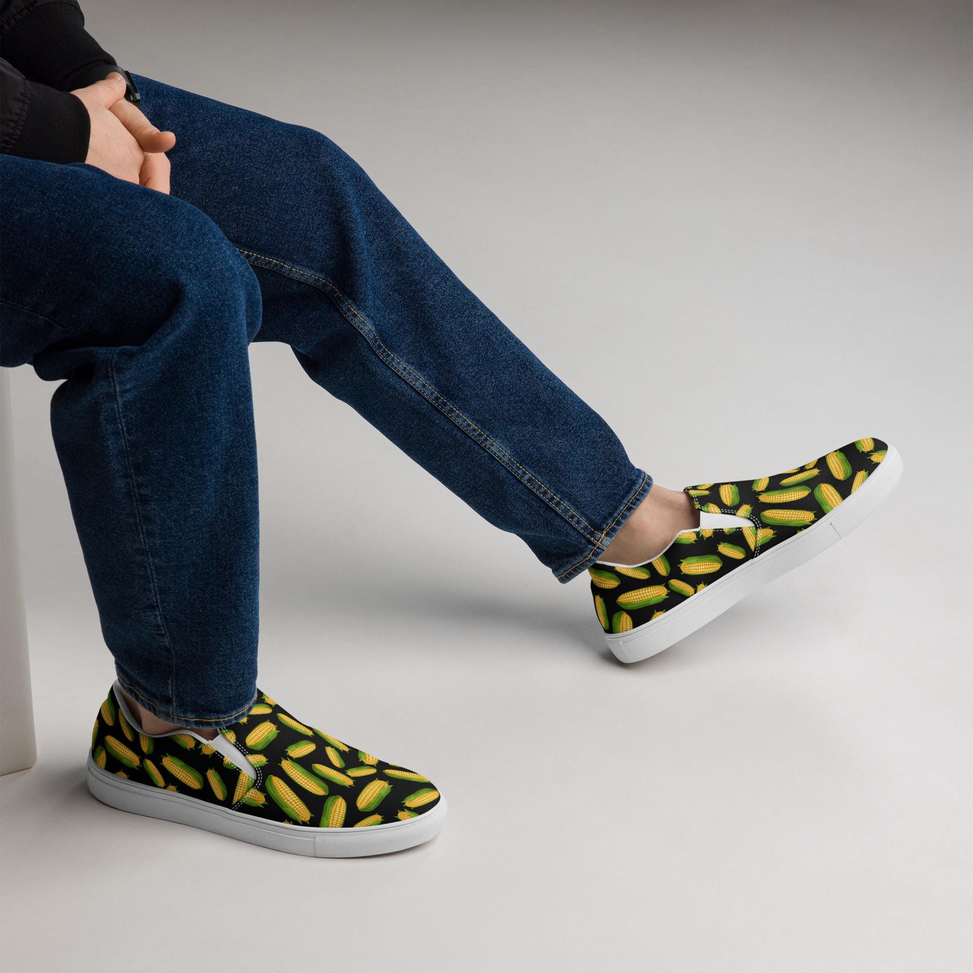 Corn on the Cob Food Printed Canvas Shoes Mens, Comfortable Slip-on ...