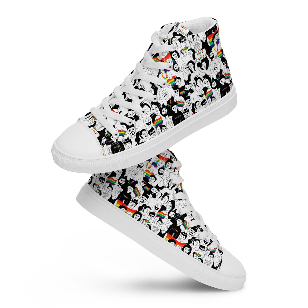 Women's Rainbow Pride Flag Sneakers, Lace up High Top Canvas Shoes ...