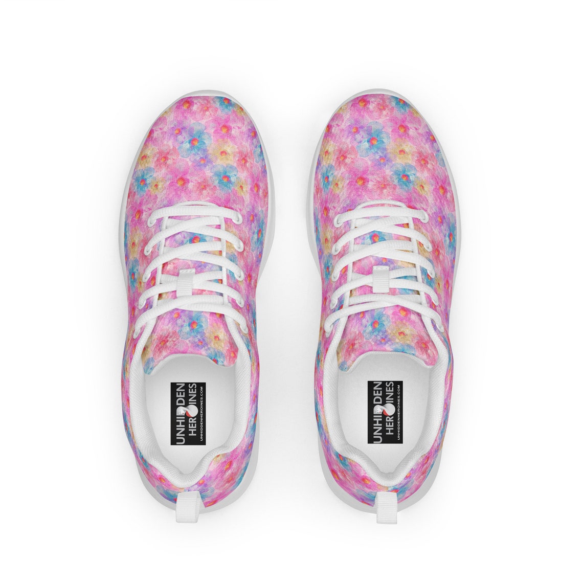 Watercolor Flowers Printed Women's Athletic Shoes, Floral All Over ...