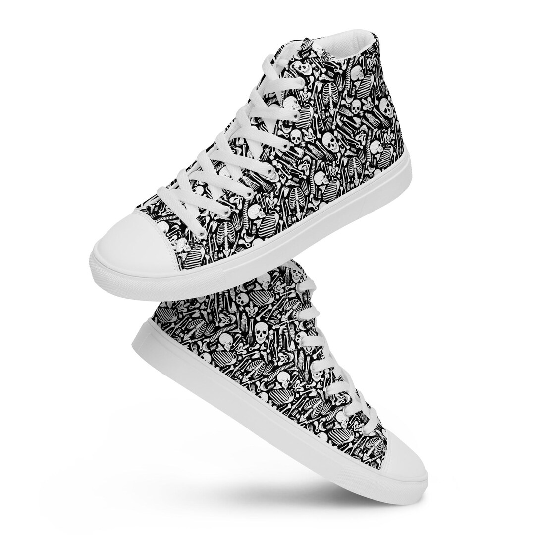 Scary Skeleton Bones Printed Mens Canvas Shoes Gothic Streetwear Lace ...