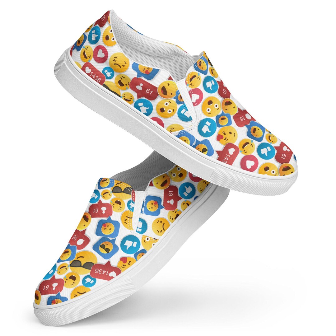 Text Emojis Printed Canvas Shoes Mens, AOP Streetwear Slip-on Shoes ...