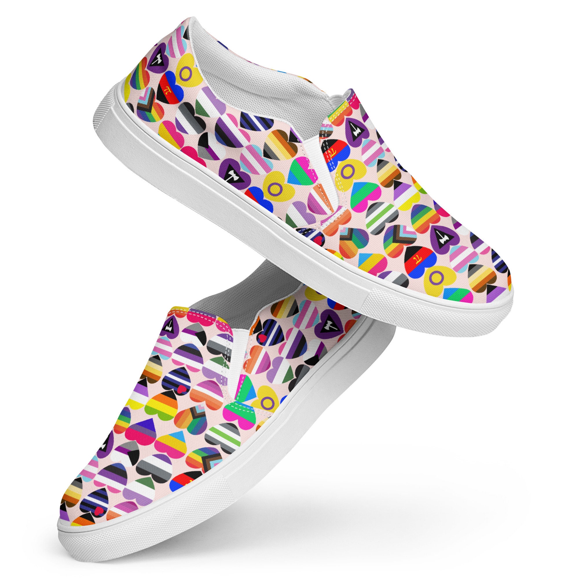 Rainbow Hearts LGBTQ Canvas Shoes Women, Gay Lesbian Streetwear Slip-On ...
