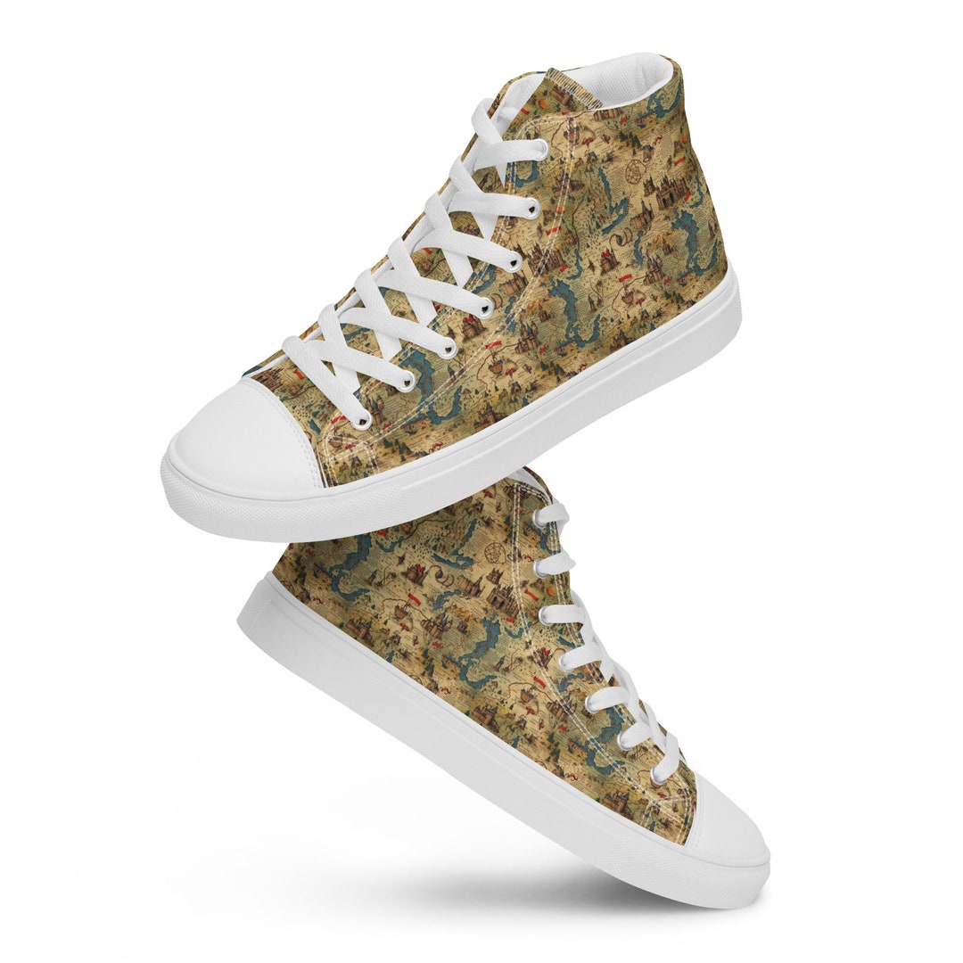 Old World Fantasy Map Printed High-top Sneakers Women, Lace-up Converse ...
