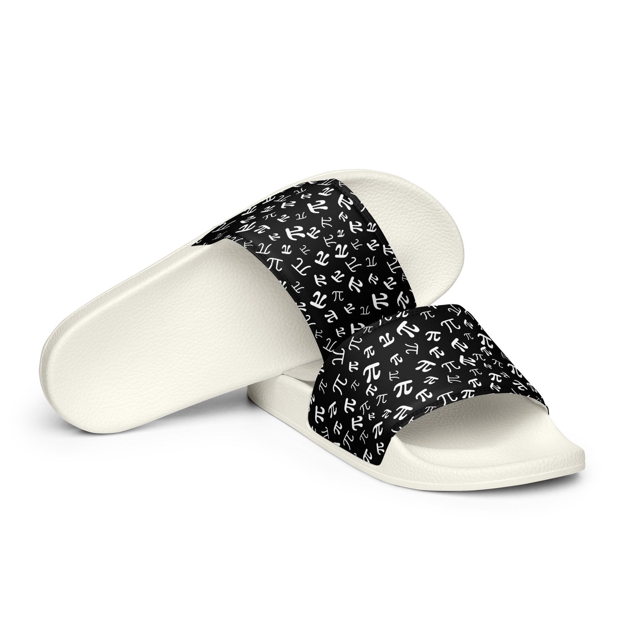 Black Pi Symbols Math Printed Slide Sandals, Pi Equations AOP Summer ...