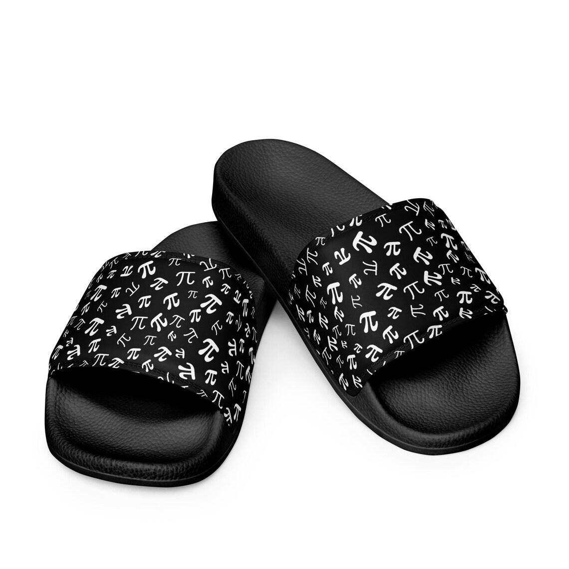 Black Pi Symbols Math Printed Slide Sandals, Pi Equations AOP Summer ...