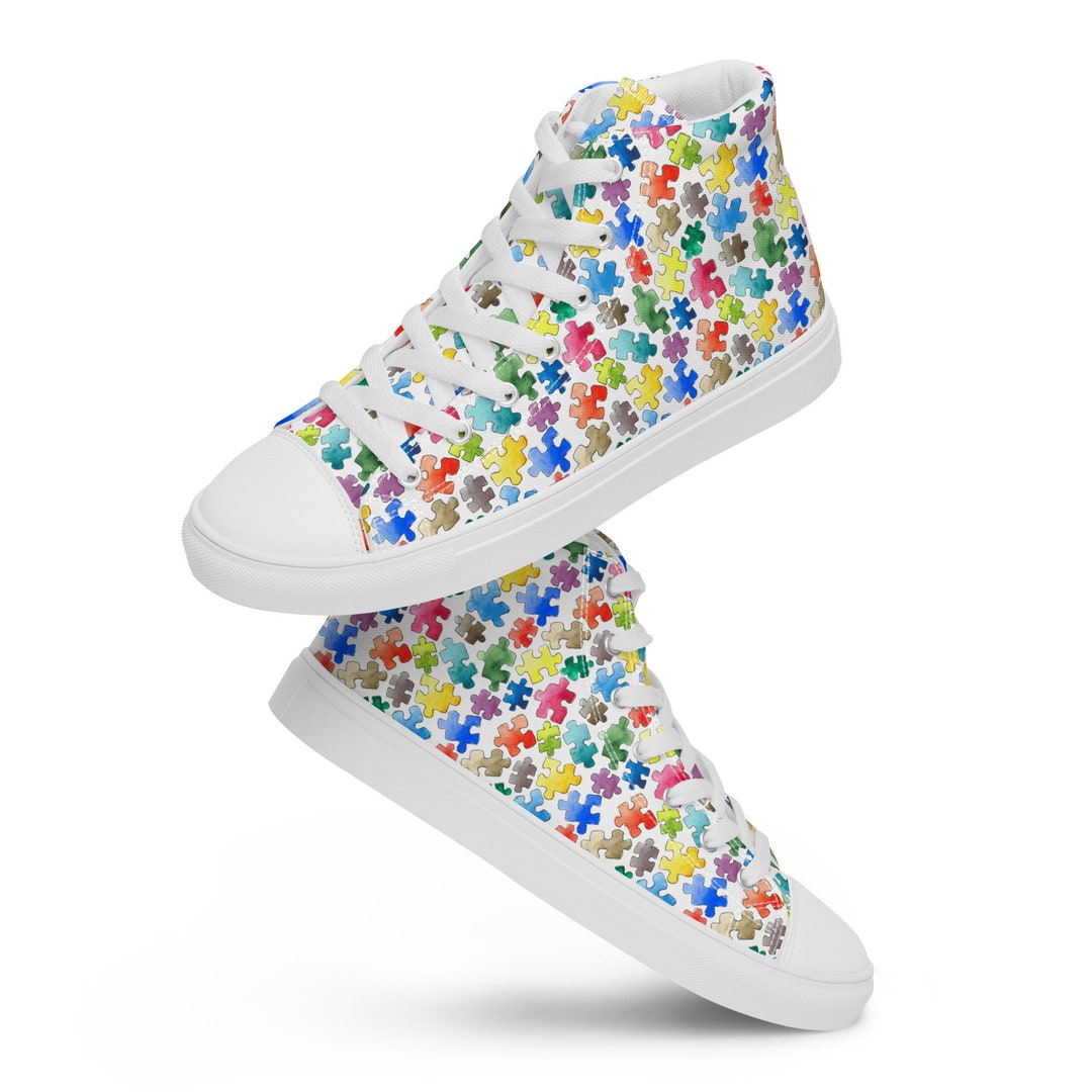 Jigsaw Puzzle Pieces Printed Women High-top Sneakers, Lace-up Converse ...
