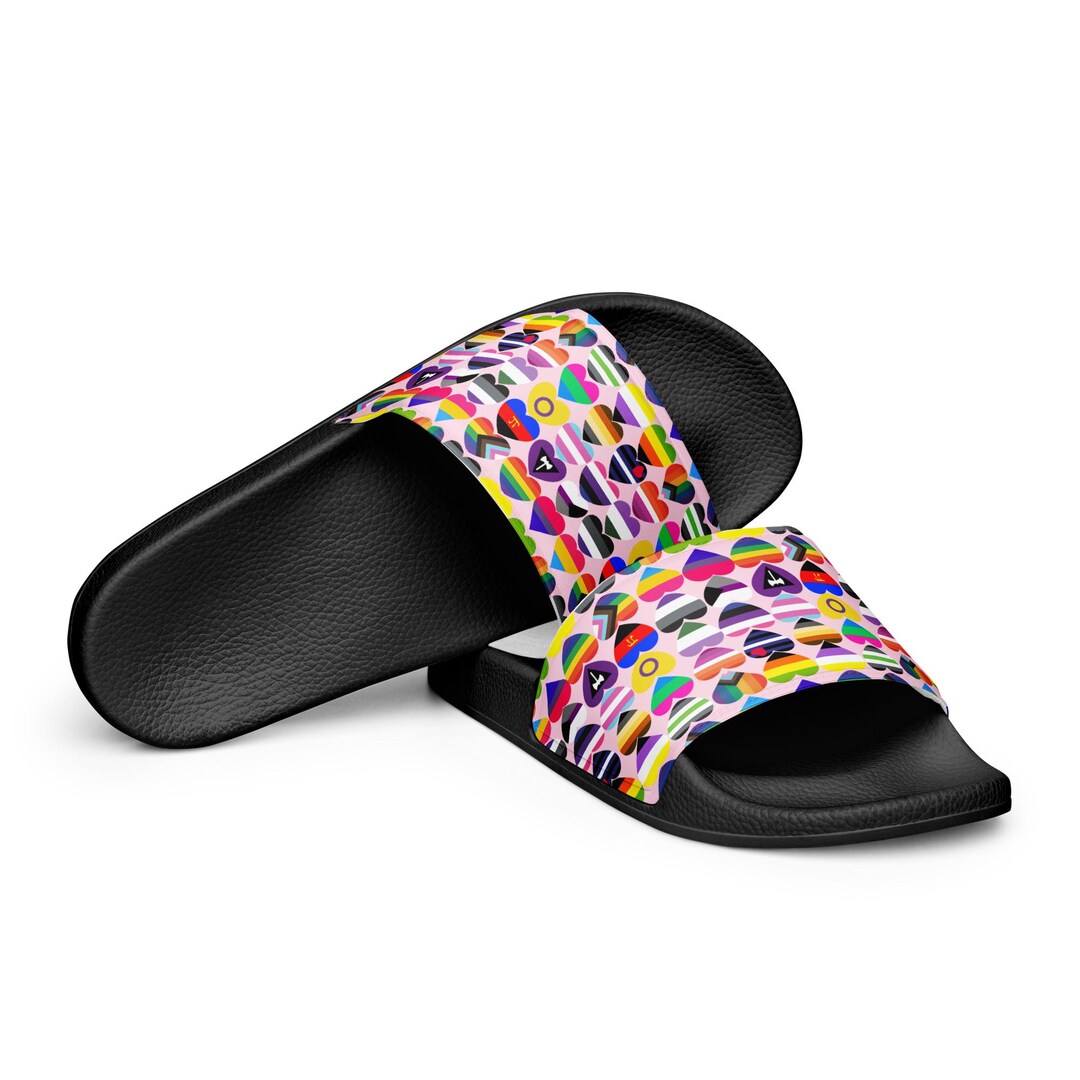 LGBTQ Gay Pride Hearts Slide Sandals, Lesbian Summer Beach Sandals ...