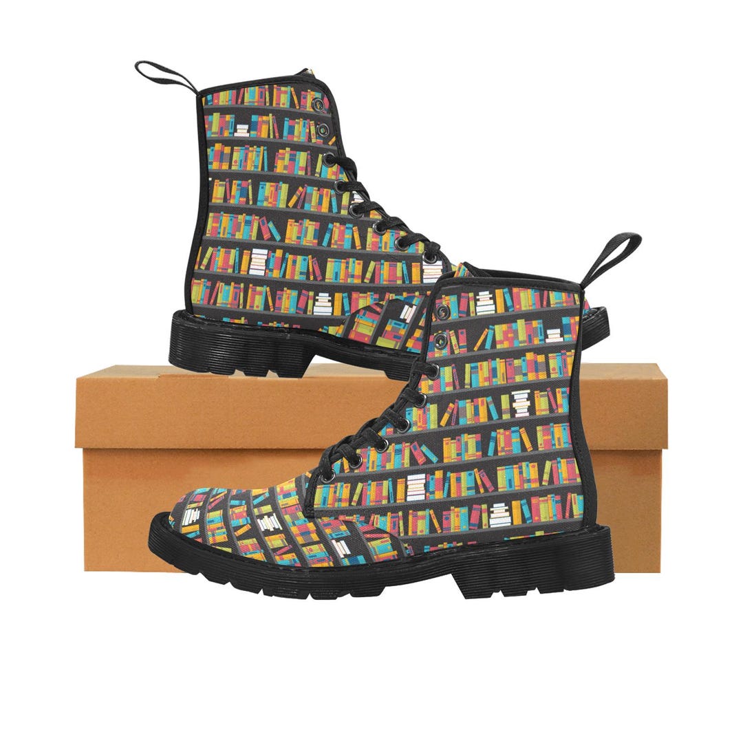 Books Print Canvas Boots: Librarian Lace-up High Tops - Etsy