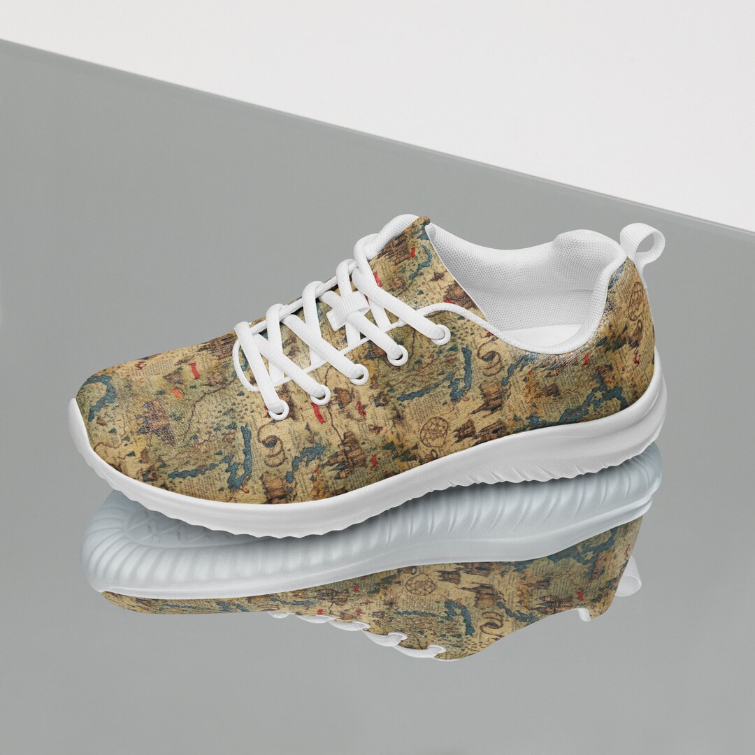 Old World Fantasy Map Printed Women Athletic Shoes, Geography Casual ...