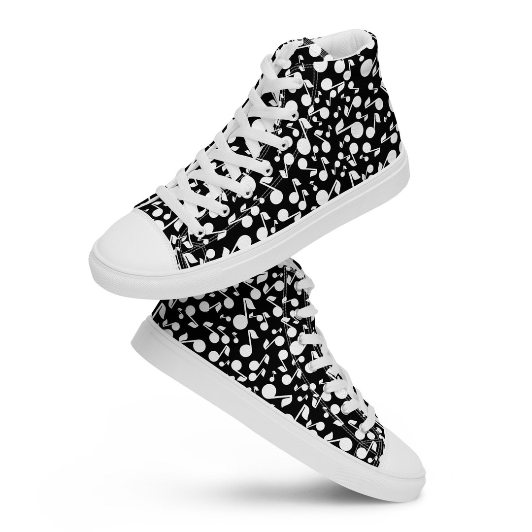 Music Notes Printed Men's High-top Sneakers, Musician Lace-up Converse ...