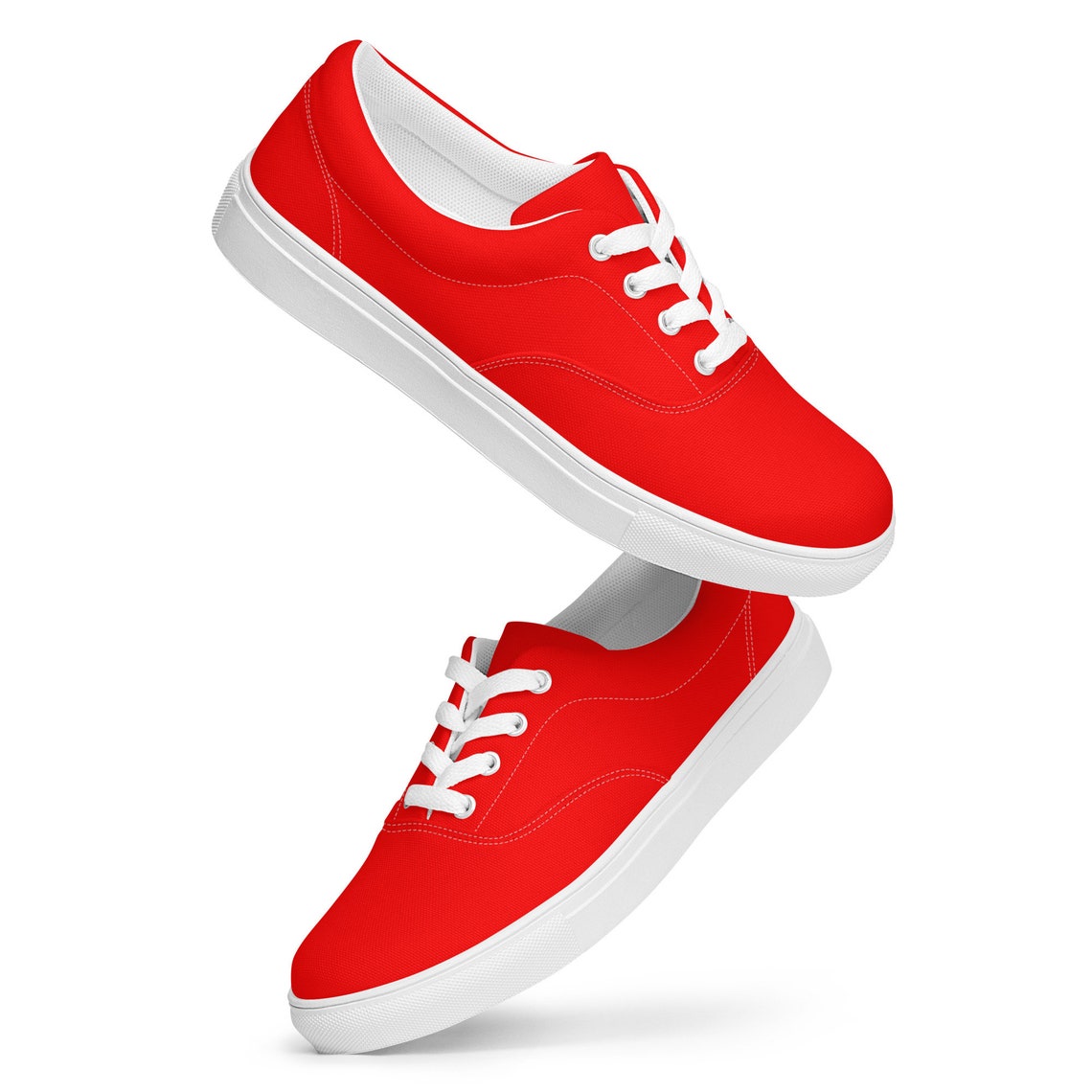 Solid Bright Red Canvas Shoes Women, Hot Neon Red Casual Lace-up Shoes ...