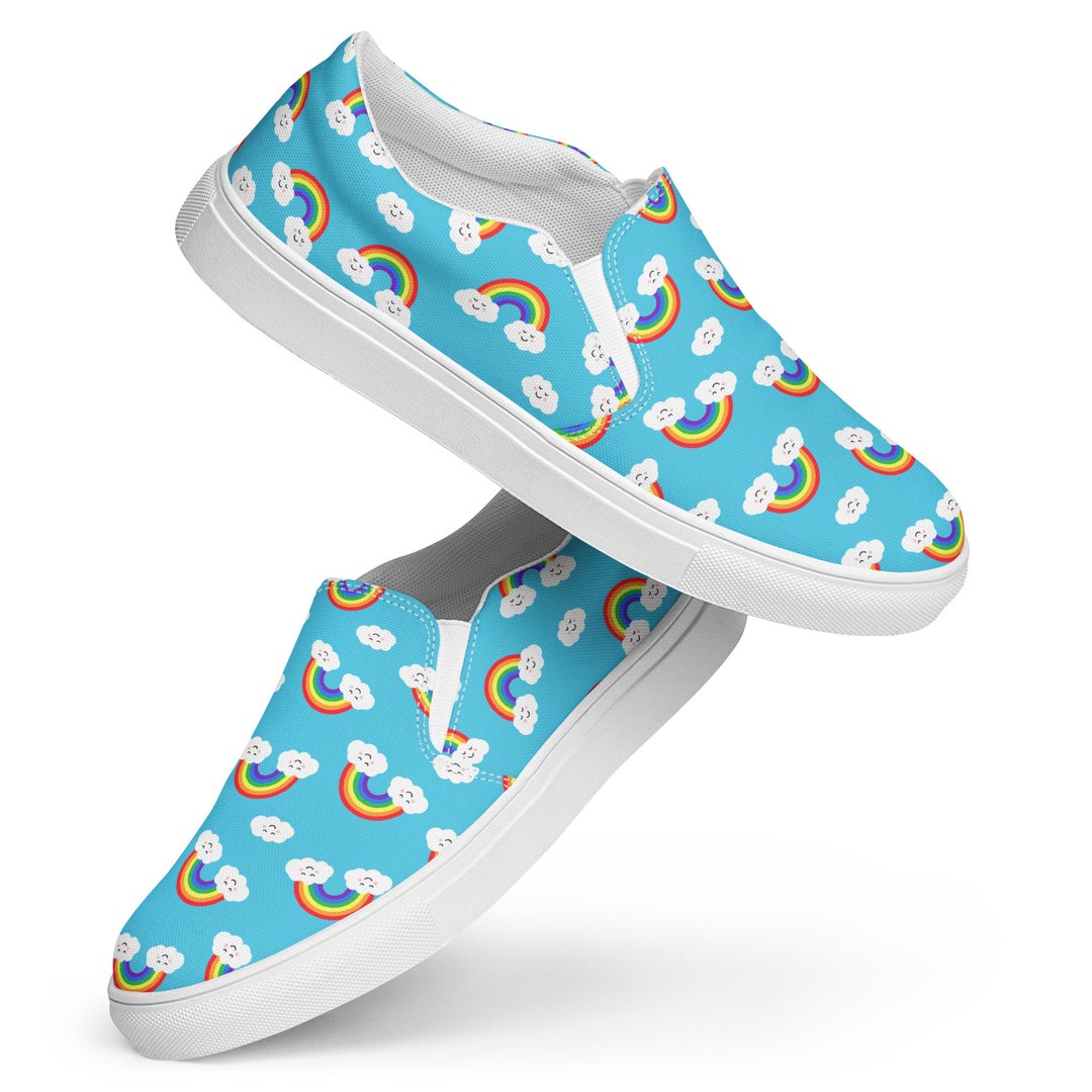 Rainbows and Clouds in a Blue Sky Printed Slip-on Canvas Sneaker Shoes ...
