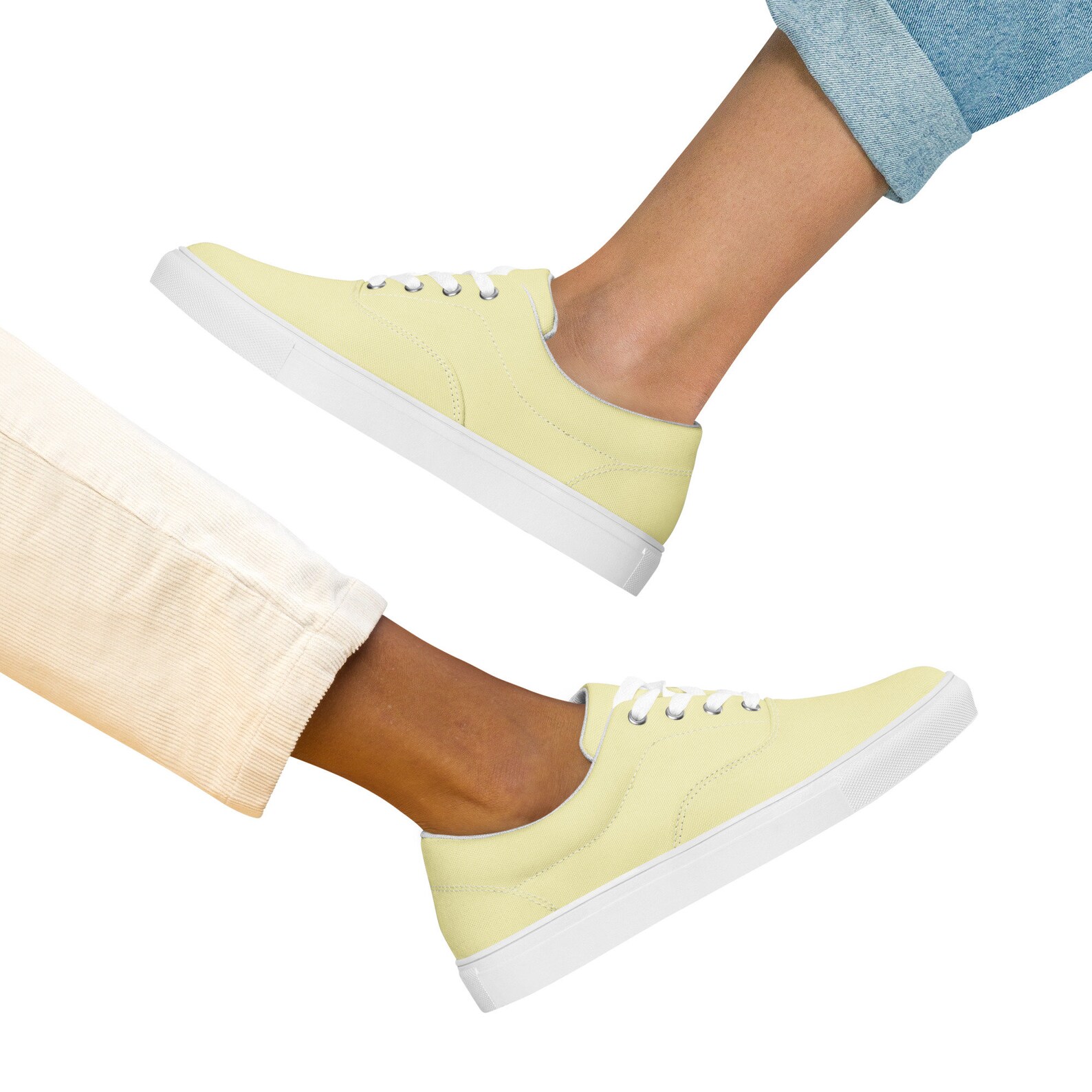 Solid Pastel Yellow Canvas Shoes Women, Light Yellow Casual Lace-up ...