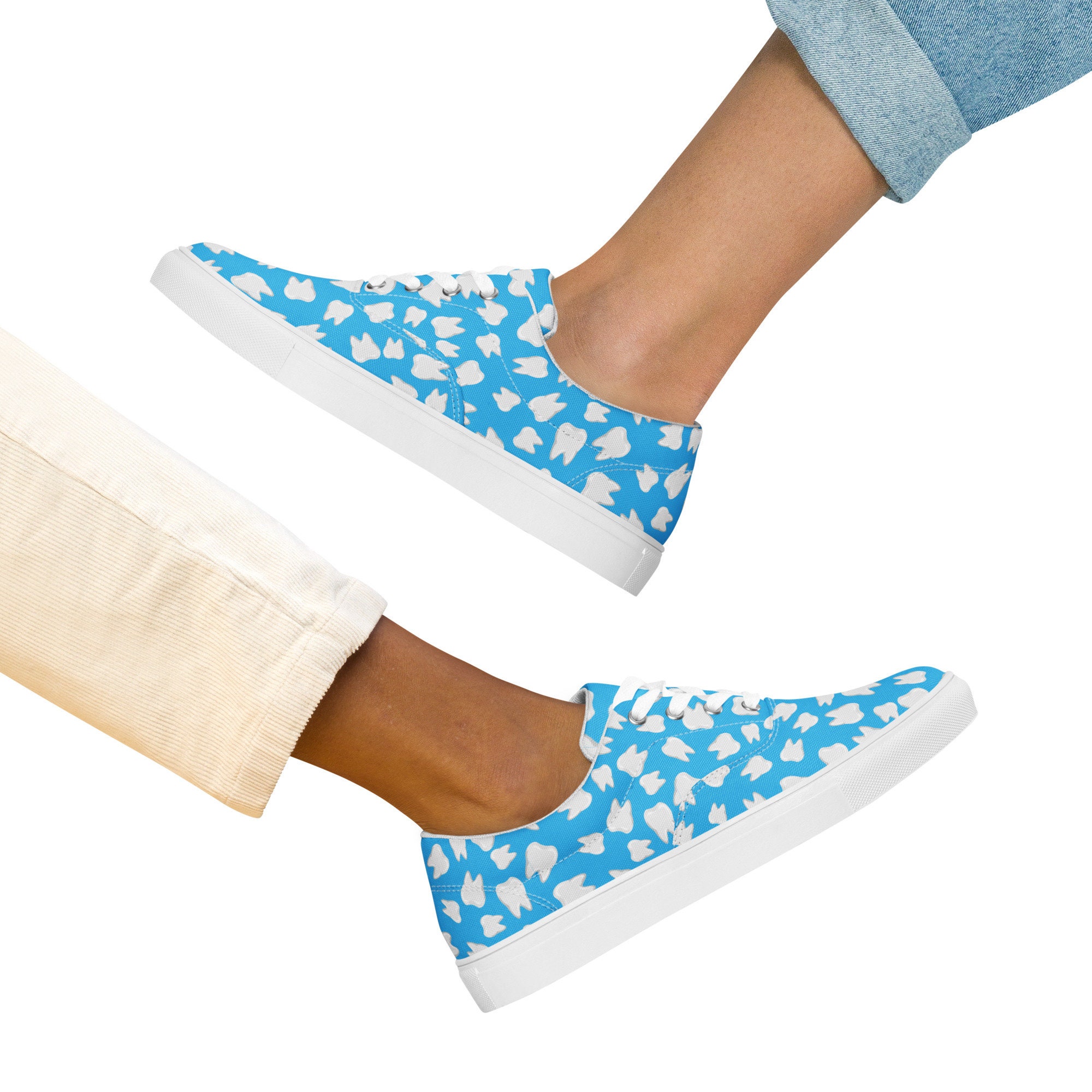 AOP Canvas Shoes Women, Teeth Tooth Dentist Sneakers, Designer Lace-up ...