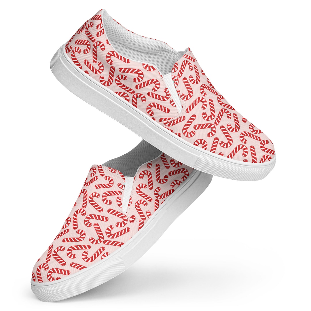 Christmas Candy Canes Printed Canvas Shoes Mens, Festival Holiday ...