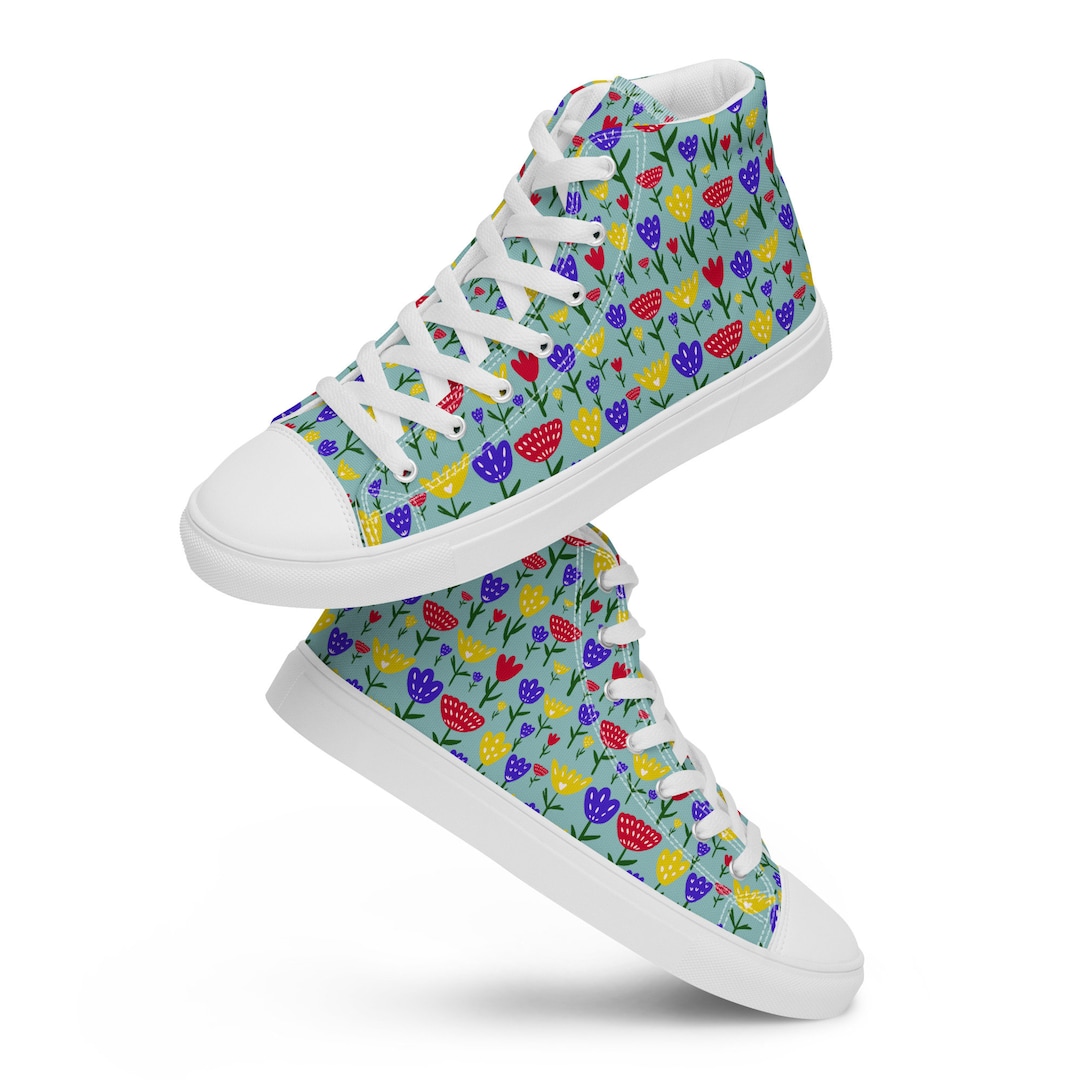 Tulip Flowers Print Sneakers Men, High-top Converse Sneakers, Floral ...