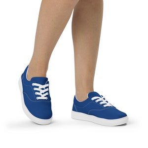 Solid Dark Royal Blue Canvas Shoes Women, Casual Colorful Lace-up Shoes ...