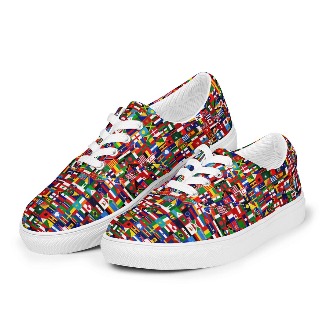 World Flags Printed Lace-up Canvas Shoes Men's, All Over Print Traveler ...