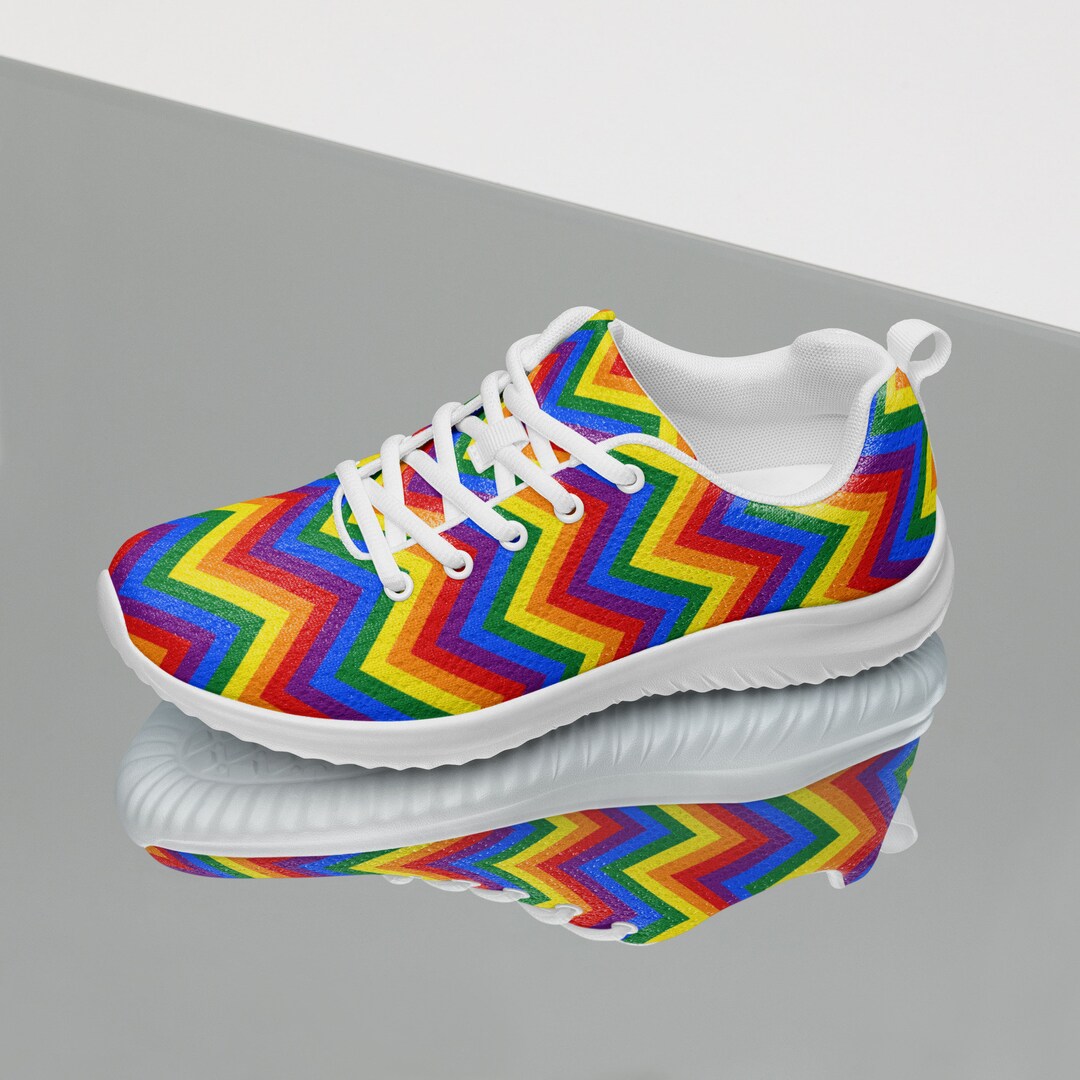 Rainbow Zigzag Striped Women's Athletic Shoes, Gay Lesbian LGBTQ ...