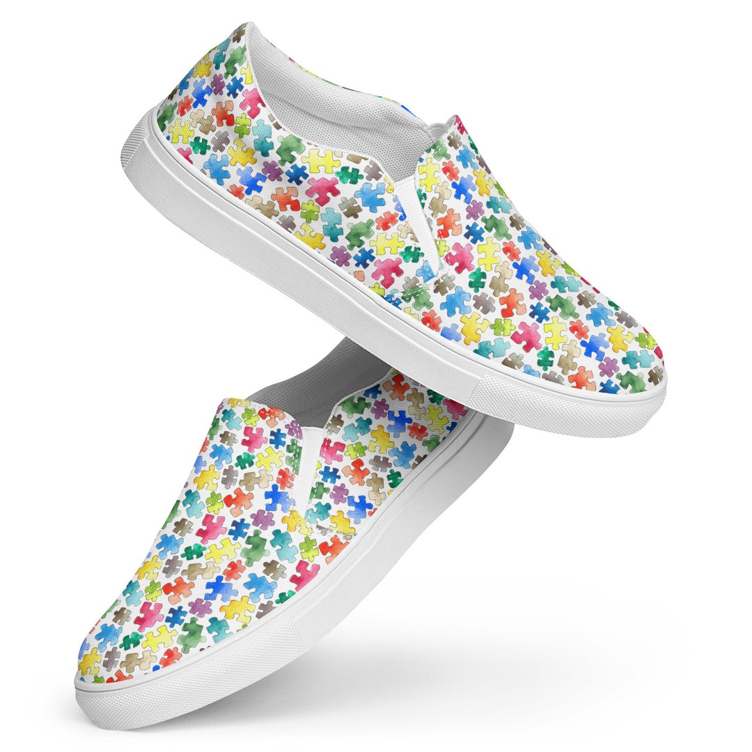 Jigsaw Puzzle Pieces Canvas Shoes Mens, AOP Streetwear Slip-on Shoes ...