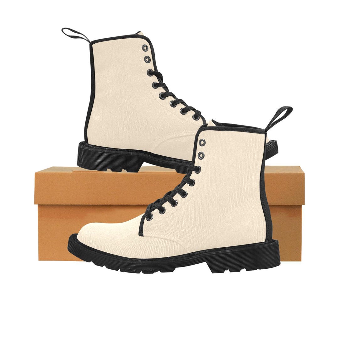 Solid Pastel Peach Canvas Boots Women, Casual Lace-up Boots Shoes ...