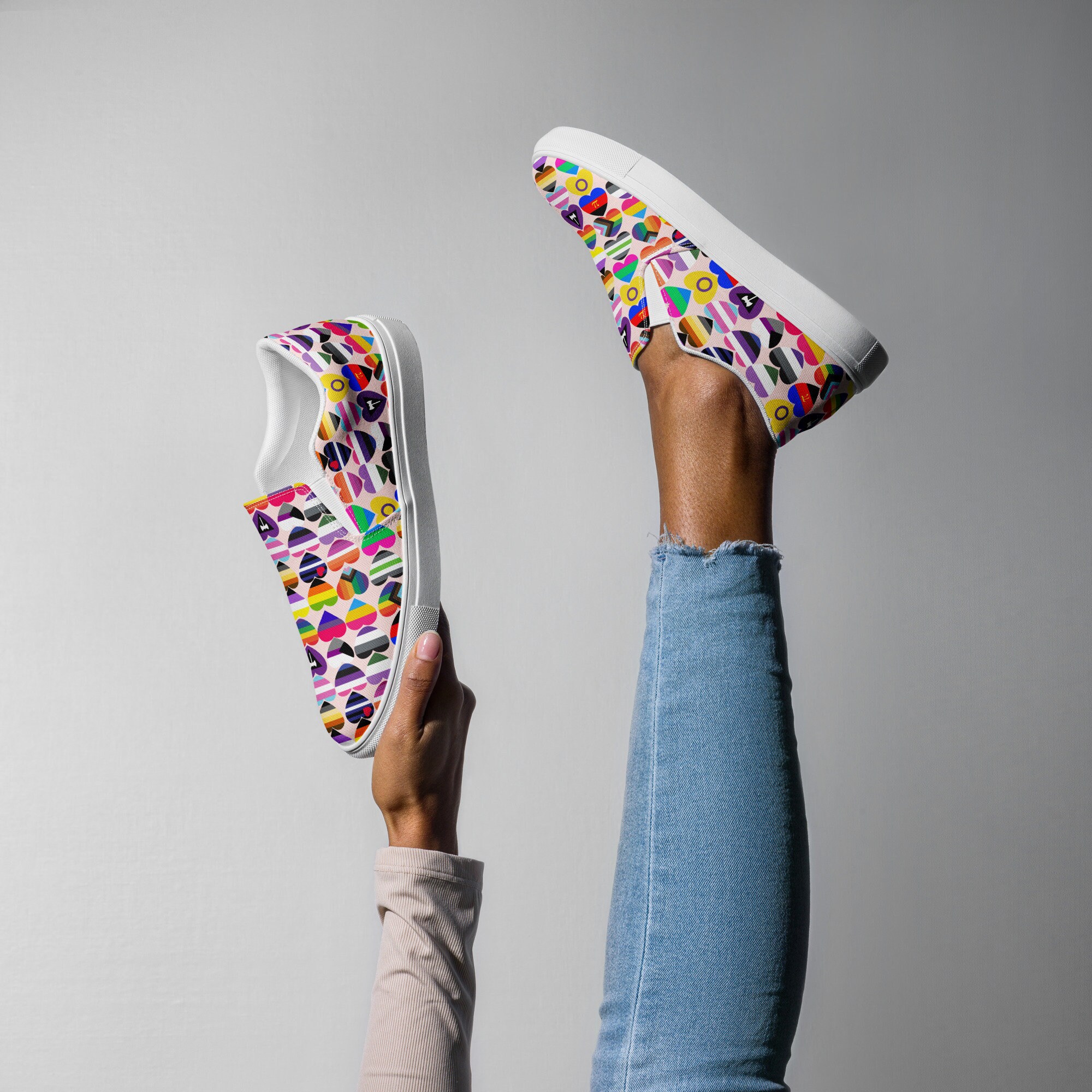 Rainbow Hearts LGBTQ Canvas Shoes Women, Gay Lesbian Streetwear Slip-On ...
